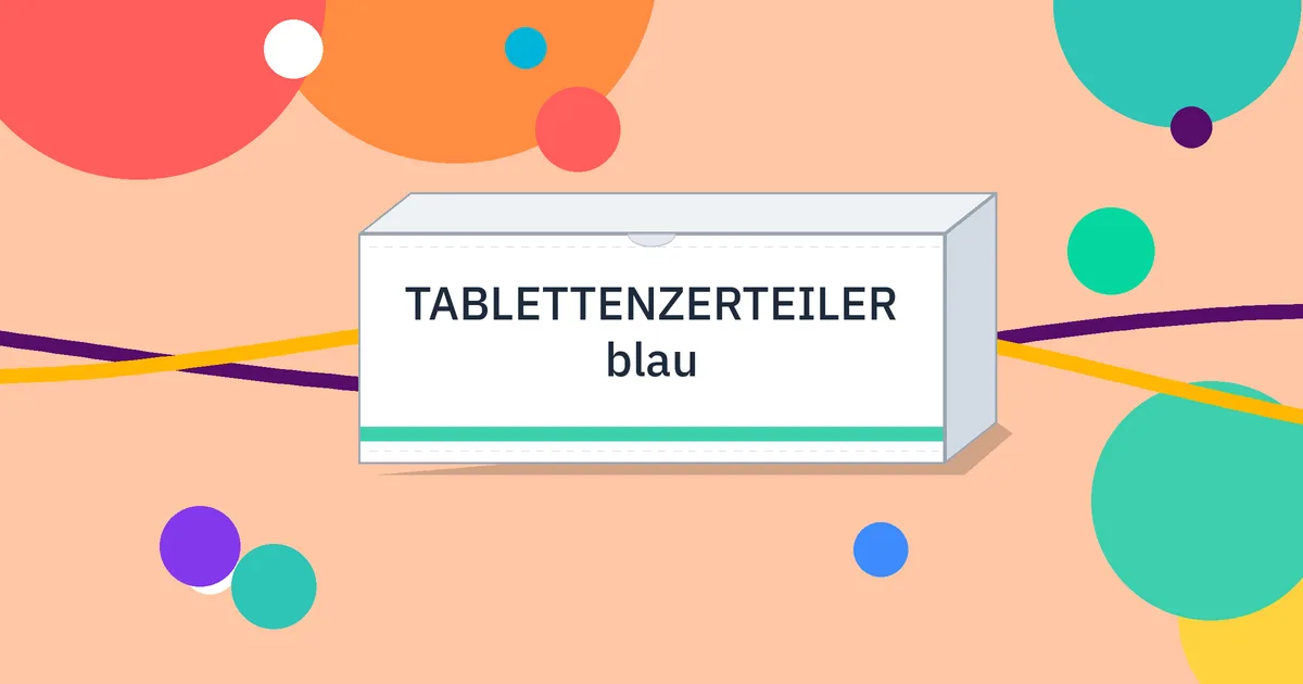 Symbolbild: Packung mit der Aufschrift TABLETTENZERTEILER blau (PZN 08454031) – Verfügbarkeit und Bezug in Apotheken in Frankfurt am Main
