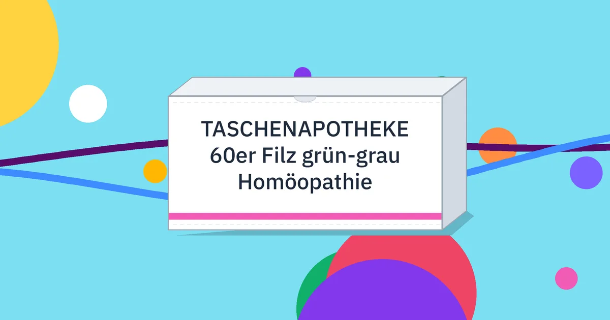 Symbolbild: Packung mit der Aufschrift TASCHENAPOTHEKE 60er Filz grün-grau Homöopathie (PZN 15995187) – Verfügbarkeit und Bezug in Apotheken in Frankfurt am Main