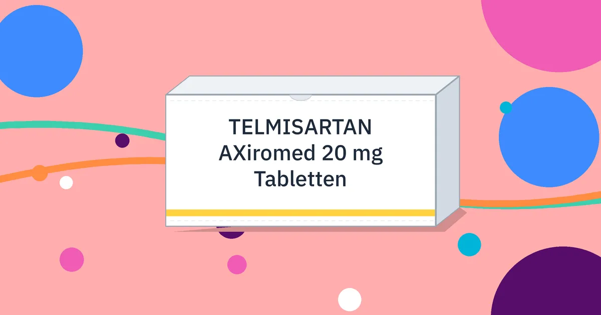 Symbolbild: Packung mit der Aufschrift TELMISARTAN AXiromed 20 mg Tabletten (PZN 18018041) – Verfügbarkeit und Bezug in Apotheken in Frankfurt am Main