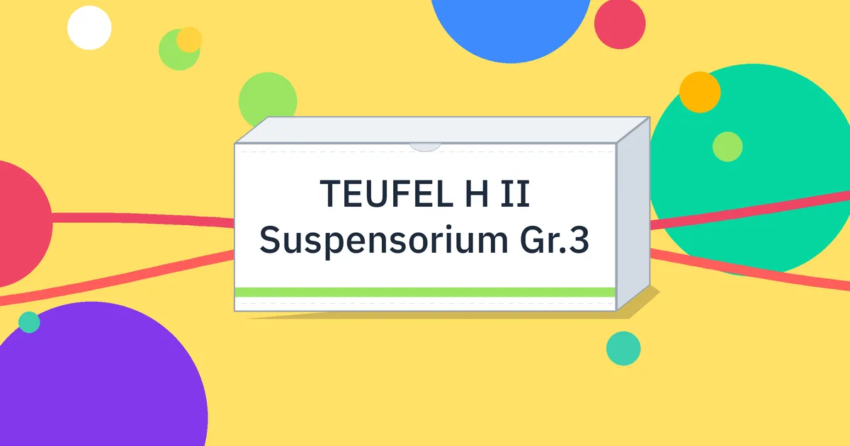 Symbolbild: Packung mit der Aufschrift TEUFEL H II Suspensorium Gr.3 (PZN 02299150) – Verfügbarkeit und Bezug in Apotheken in Frankfurt am Main