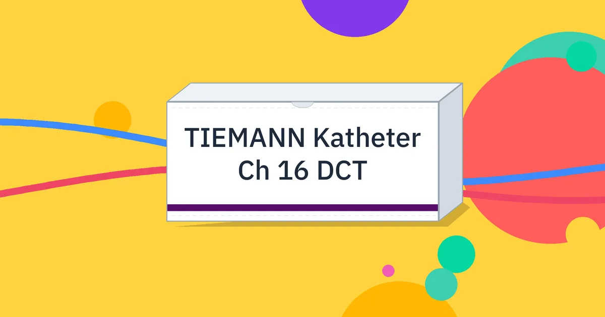 Symbolbild: Packung mit der Aufschrift TIEMANN Katheter Ch 16 DCT (PZN 02847870) – Verfügbarkeit und Bezug in Apotheken in Frankfurt am Main
