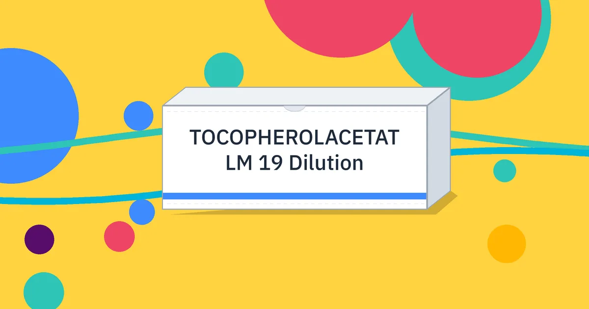 Symbolbild: Packung mit der Aufschrift TOCOPHEROLACETAT LM 19 Dilution (PZN 13224853) – Verfügbarkeit und Bezug in Apotheken in Frankfurt am Main