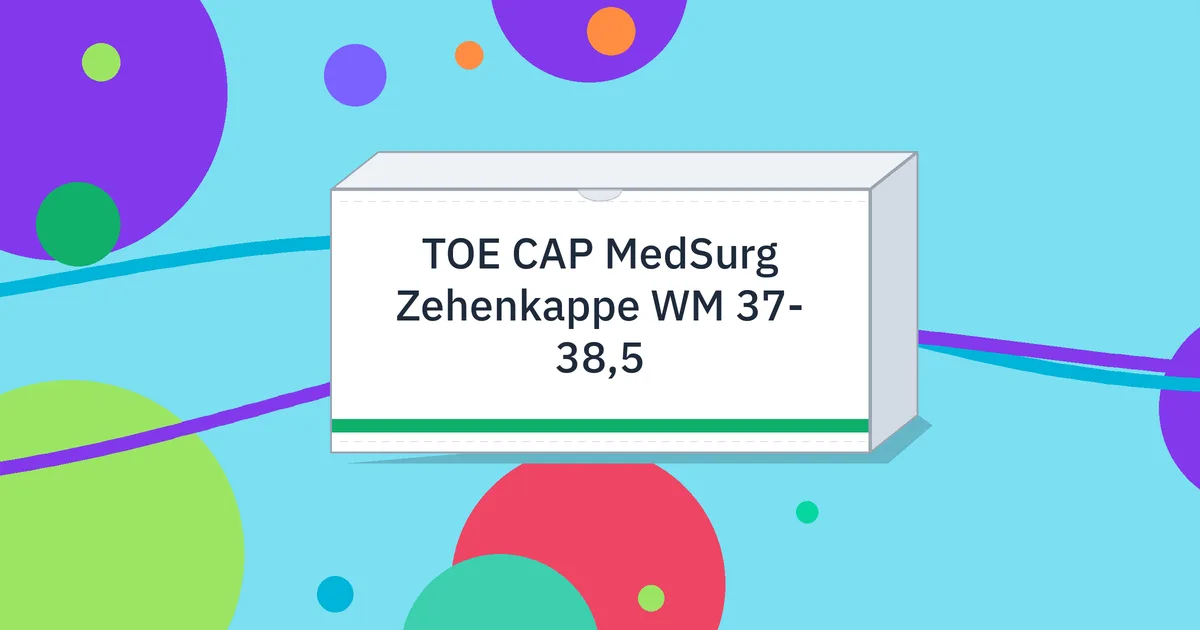 Symbolbild: Packung mit der Aufschrift TOE CAP MedSurg Zehenkappe WM 37-38,5 (PZN 16631487) – Verfügbarkeit und Bezug in Apotheken in Frankfurt am Main