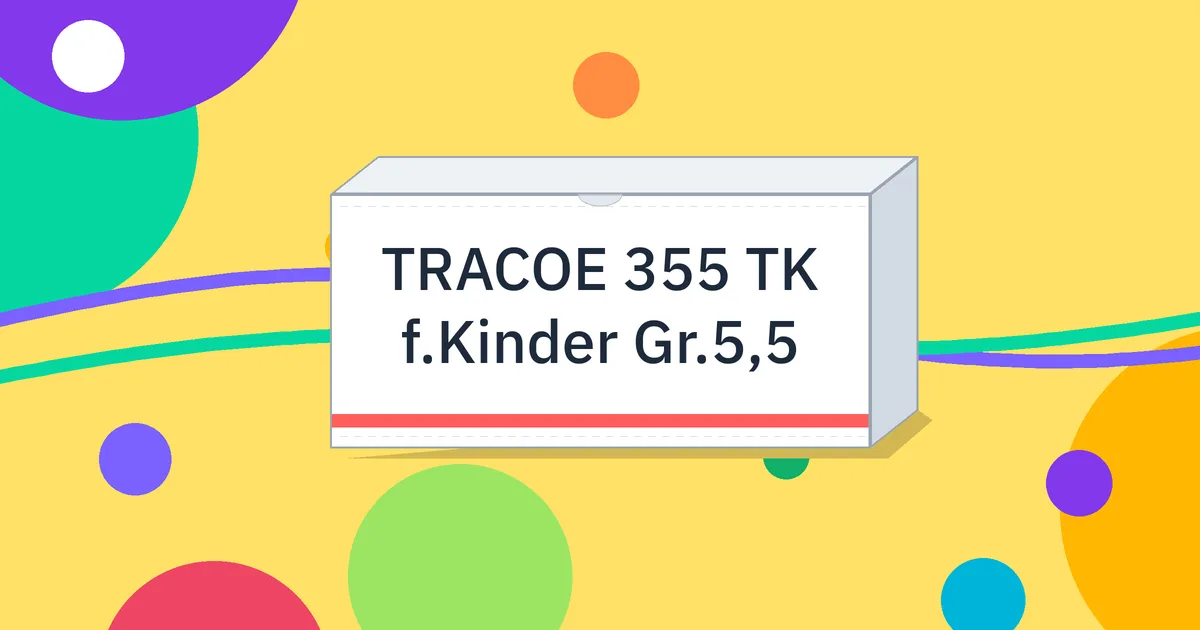 Symbolbild: Packung mit der Aufschrift TRACOE 355 TK f.Kinder Gr.5,5 (PZN 02362807) – Verfügbarkeit und Bezug in Apotheken in Frankfurt am Main