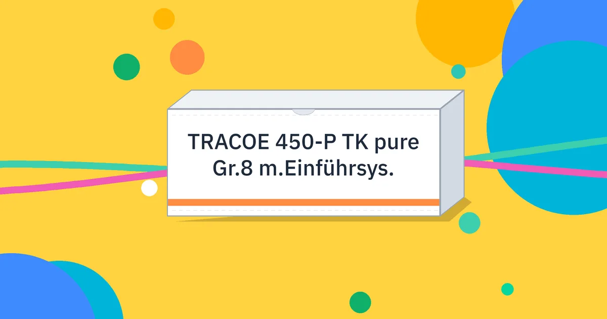 Symbolbild: Packung mit der Aufschrift TRACOE 450-P TK pure Gr.8 m.Einführsys. (PZN 06939617) – Verfügbarkeit und Bezug in Apotheken in Frankfurt am Main