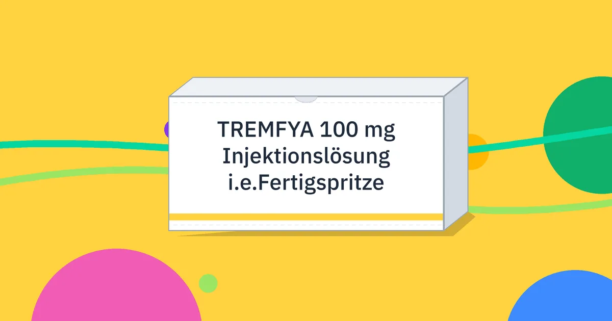 Symbolbild: Packung mit der Aufschrift TREMFYA 100 mg Injektionslösung i.e.Fertigspritze (PZN 19183339) – Verfügbarkeit und Bezug in Apotheken in Frankfurt am Main