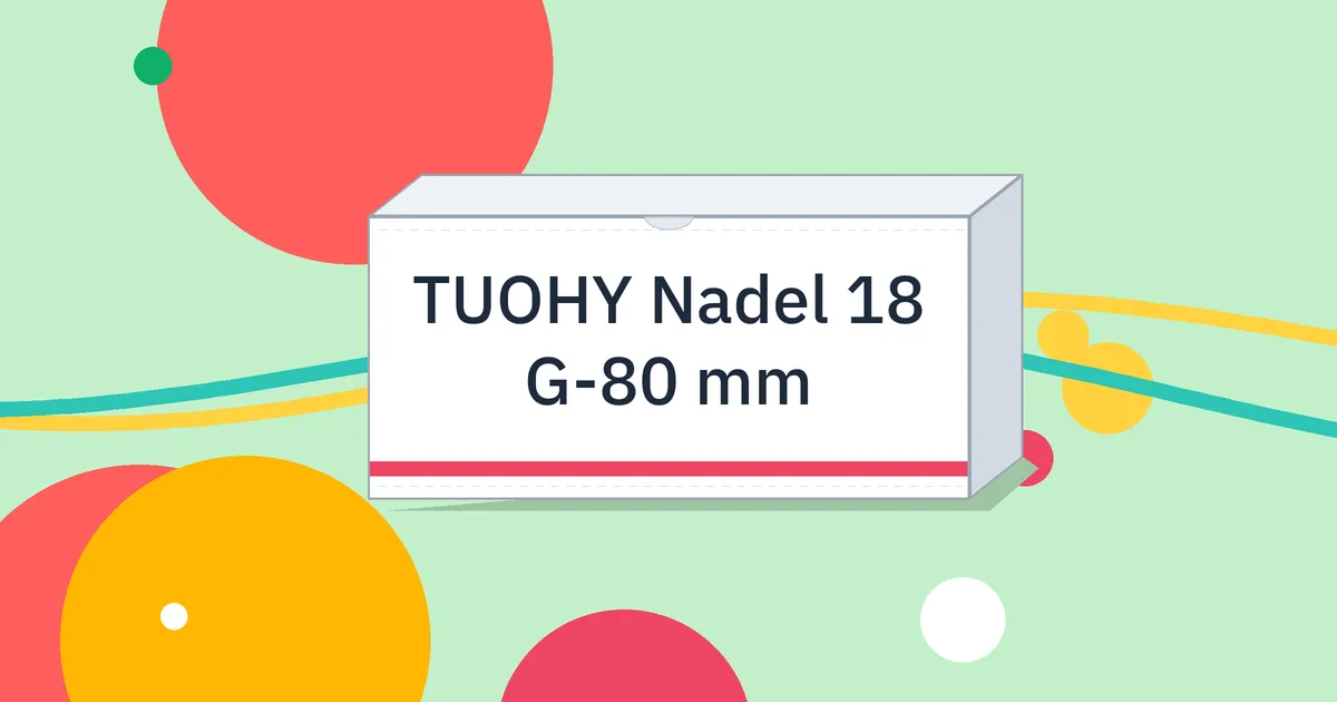 Symbolbild: Packung mit der Aufschrift TUOHY Nadel 18 G-80 mm (PZN 02380455) – Verfügbarkeit und Bezug in Apotheken in Frankfurt am Main