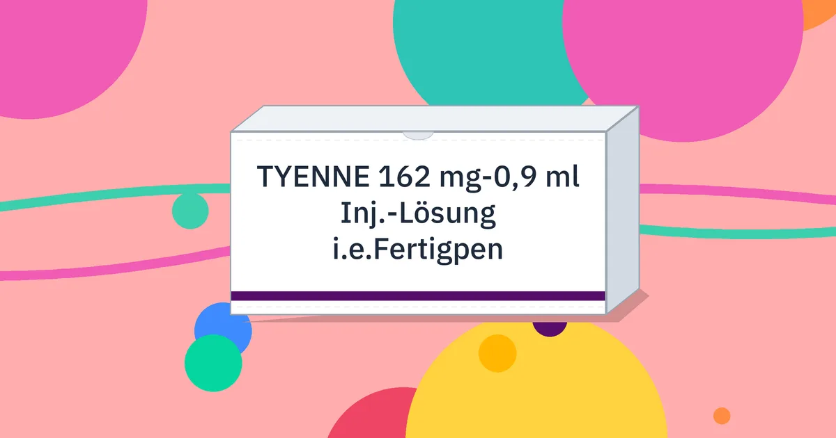 Symbolbild: Packung mit der Aufschrift TYENNE 162 mg-0,9 ml Inj.-Lösung i.e.Fertigpen (PZN 19175877) – Verfügbarkeit und Bezug in Apotheken in Frankfurt am Main
