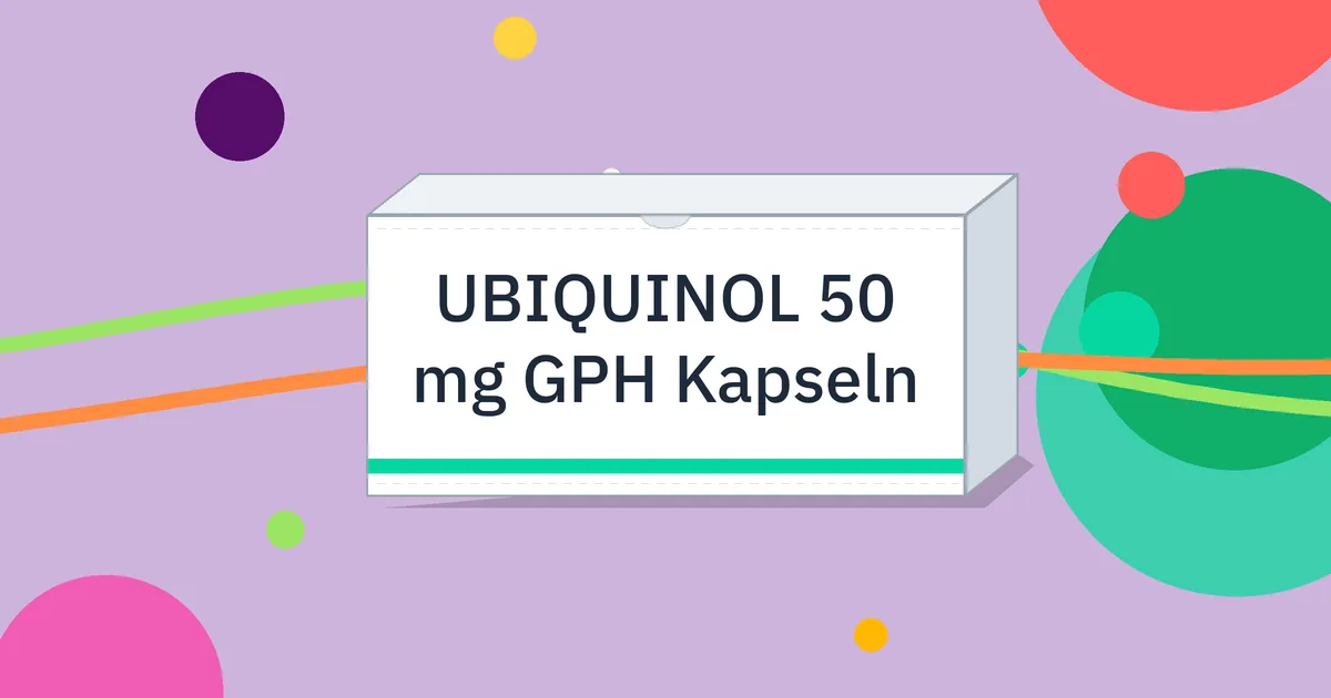 Symbolbild: Packung mit der Aufschrift UBIQUINOL 50 mg GPH Kapseln (PZN 04699899) – Verfügbarkeit und Bezug in Apotheken in Frankfurt am Main