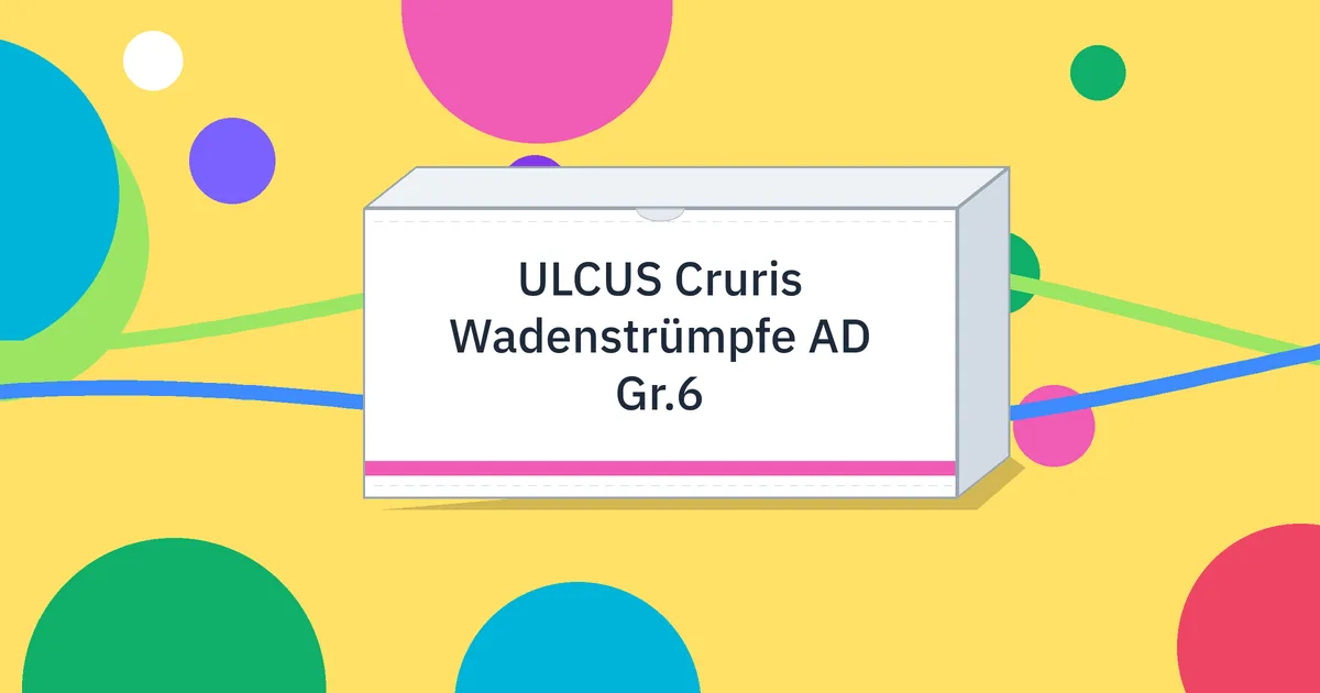 Symbolbild: Packung mit der Aufschrift ULCUS Cruris Wadenstrümpfe AD Gr.6 (PZN 18779834) – Verfügbarkeit und Bezug in Apotheken in Frankfurt am Main