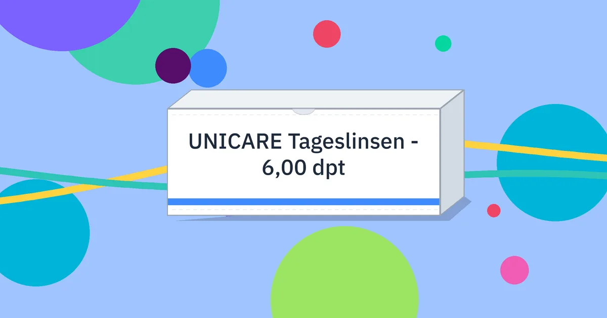 Symbolbild: Packung mit der Aufschrift UNICARE Tageslinsen -6,00 dpt (PZN 14185902) – Verfügbarkeit und Bezug in Apotheken in Frankfurt am Main