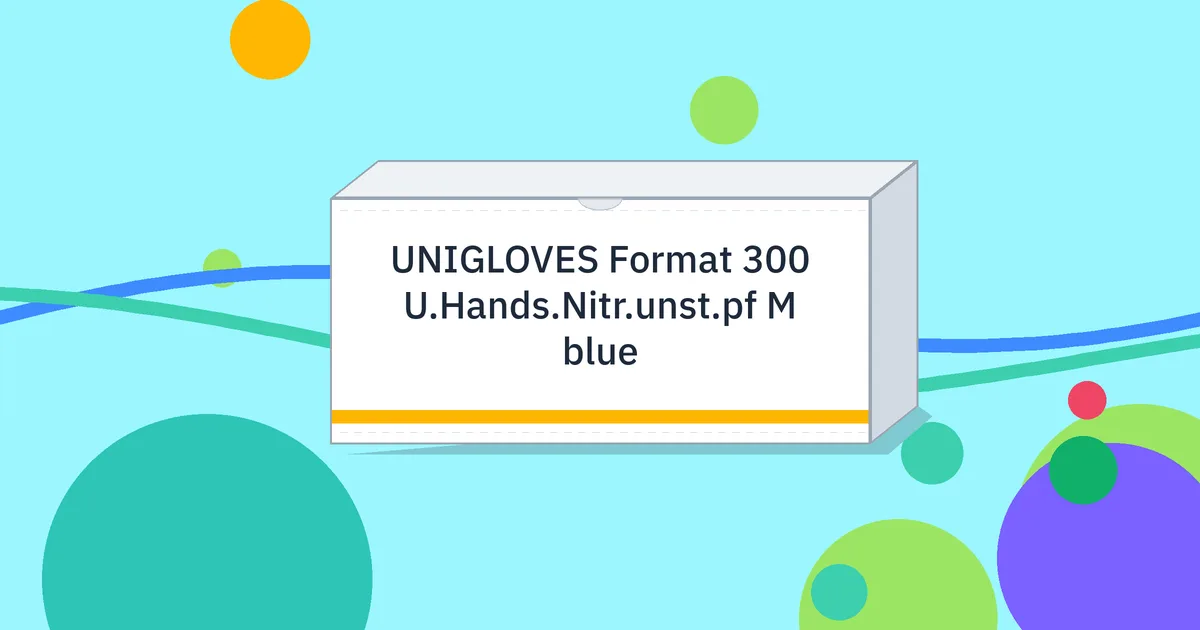 Symbolbild: Packung mit der Aufschrift UNIGLOVES Format 300 U.Hands.Nitr.unst.pf M blue (PZN 18100618) – Verfügbarkeit und Bezug in Apotheken in Frankfurt am Main
