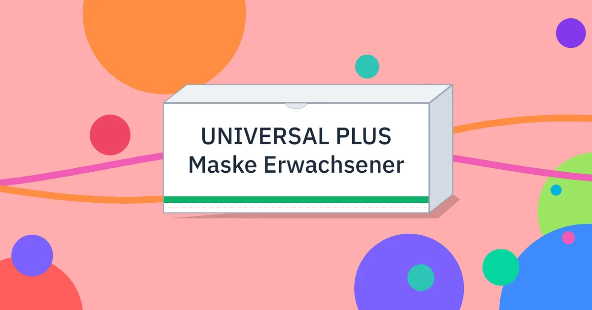 Symbolbild: Packung mit der Aufschrift UNIVERSAL PLUS Maske Erwachsener (PZN 12452109) – Verfügbarkeit und Bezug in Apotheken in Frankfurt am Main