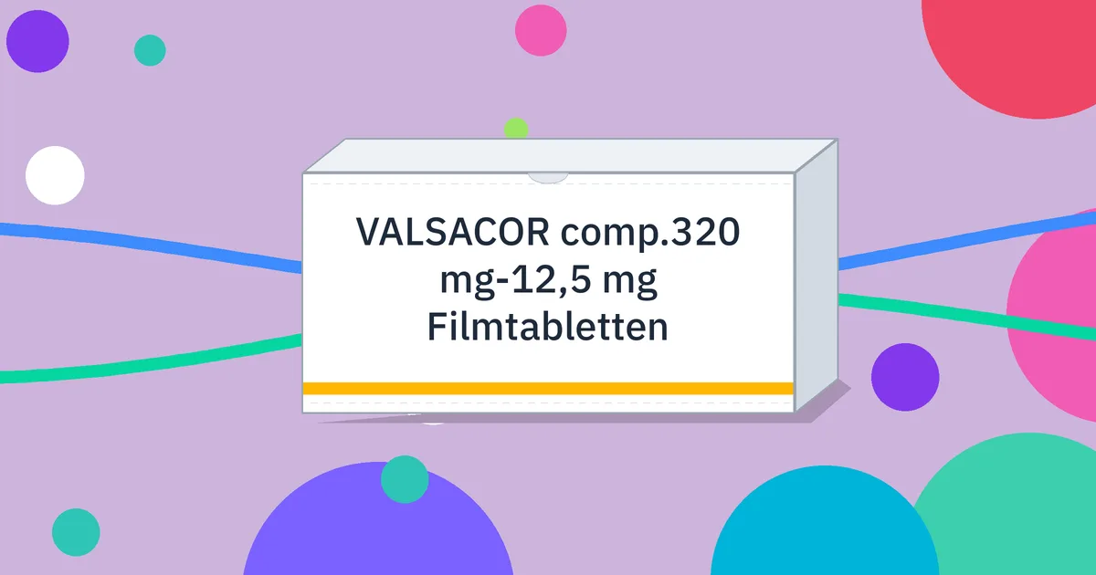 Symbolbild: Packung mit der Aufschrift VALSACOR comp.320 mg-12,5 mg Filmtabletten (PZN 08473413) – Verfügbarkeit und Bezug in Apotheken in Frankfurt am Main