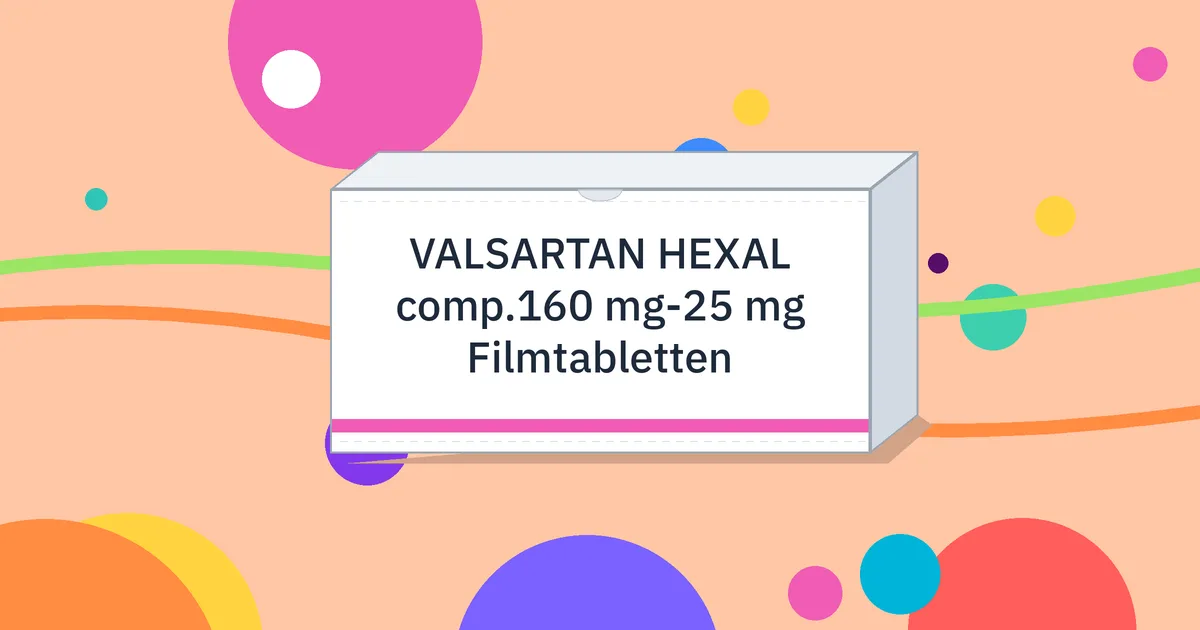 Symbolbild: Packung mit der Aufschrift VALSARTAN HEXAL comp.160 mg-25 mg Filmtabletten (PZN 07607277) – Verfügbarkeit und Bezug in Apotheken in Frankfurt am Main