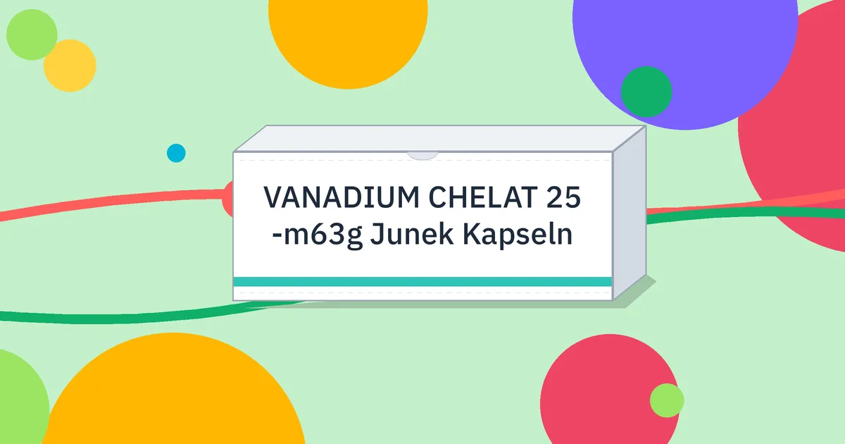 Symbolbild: Packung mit der Aufschrift VANADIUM CHELAT 25 -m63g Junek Kapseln (PZN 10555609) – Verfügbarkeit und Bezug in Apotheken in Frankfurt am Main