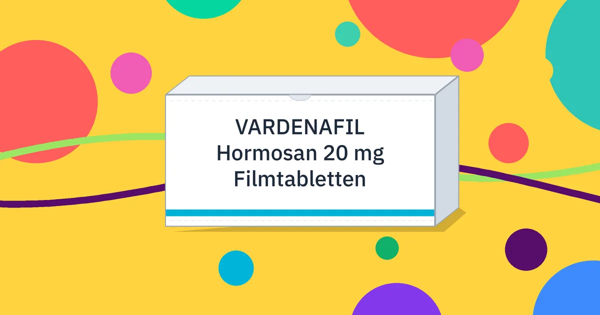 Symbolbild: Packung mit der Aufschrift VARDENAFIL Hormosan 20 mg Filmtabletten (PZN 16120539) – Verfügbarkeit und Bezug in Apotheken in Frankfurt am Main