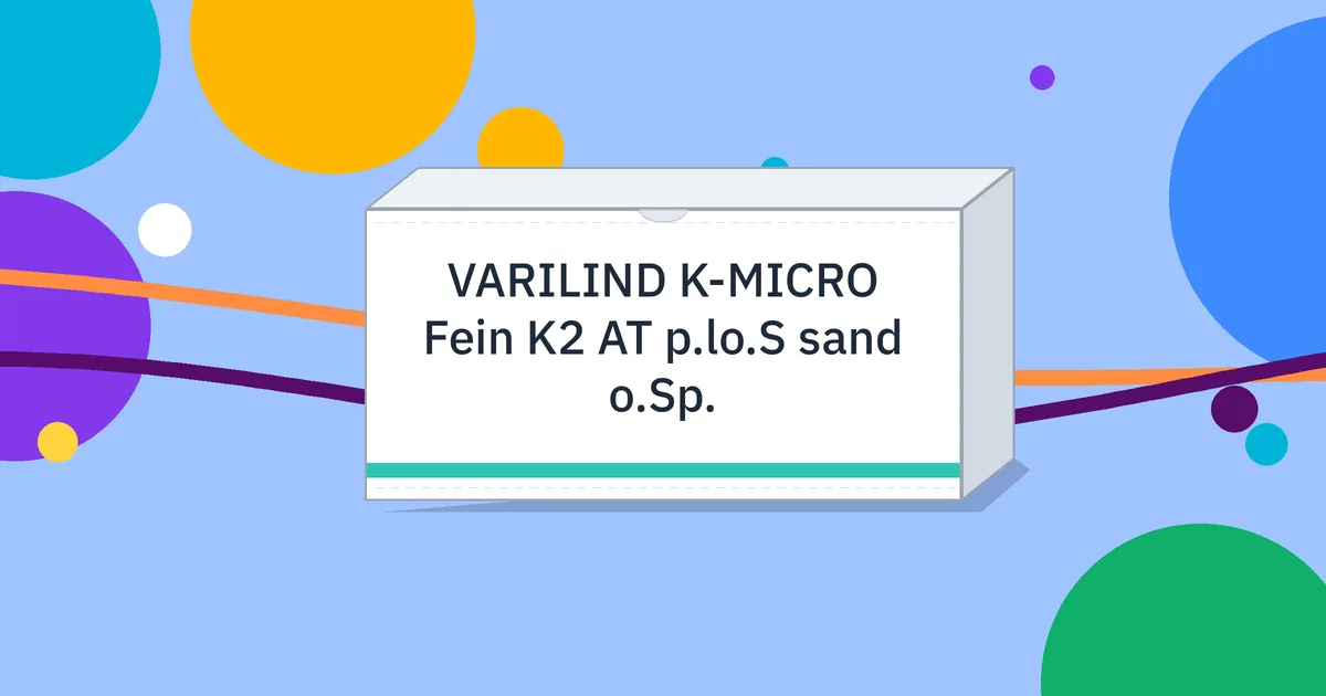 Symbolbild: Packung mit der Aufschrift VARILIND K-MICRO Fein K2 AT p.lo.S sand o.Sp. (PZN 20553244) – Verfügbarkeit und Bezug in Apotheken in Frankfurt am Main