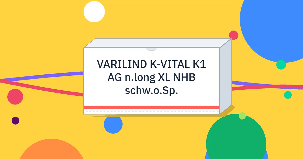 Symbolbild: Packung mit der Aufschrift VARILIND K-VITAL K1 AG n.long XL NHB schw.o.Sp. (PZN 20563685) – Verfügbarkeit und Bezug in Apotheken in Frankfurt am Main