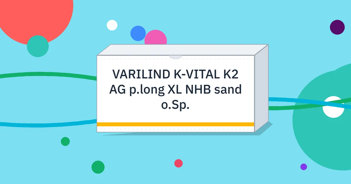 Symbolbild: Packung mit der Aufschrift VARILIND K-VITAL K2 AG p.long XL NHB sand o.Sp. (PZN 20564584) – Verfügbarkeit und Bezug in Apotheken in Frankfurt am Main