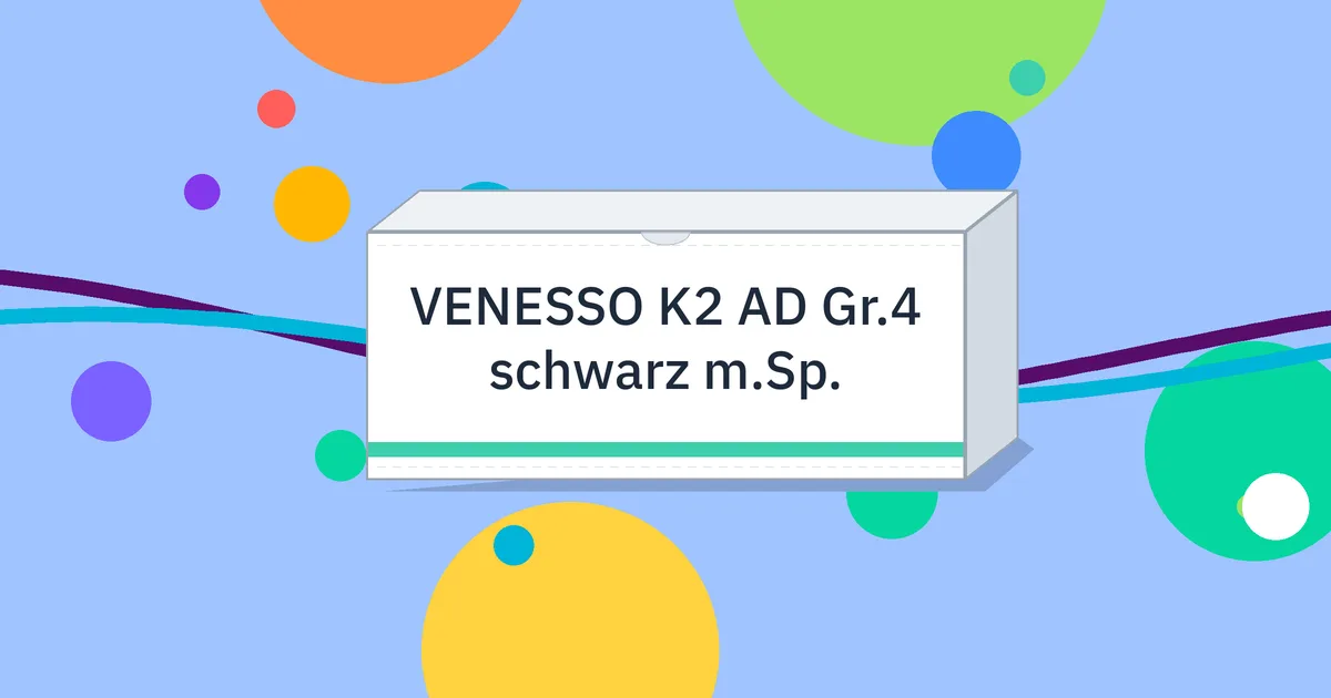 Symbolbild: Packung mit der Aufschrift VENESSO K2 AD Gr.4 schwarz m.Sp. (PZN 03258756) – Verfügbarkeit und Bezug in Apotheken in Frankfurt am Main