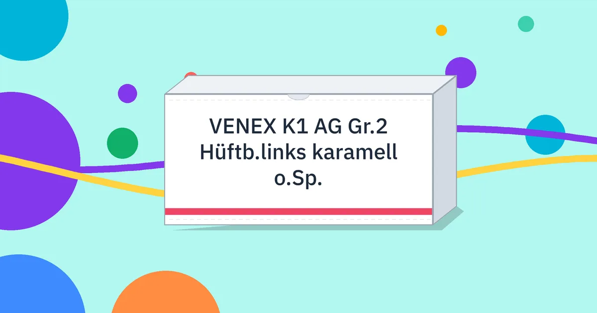 Symbolbild: Packung mit der Aufschrift VENEX K1 AG Gr.2 Hüftb.links karamell o.Sp. (PZN 13761060) – Verfügbarkeit und Bezug in Apotheken in Frankfurt am Main