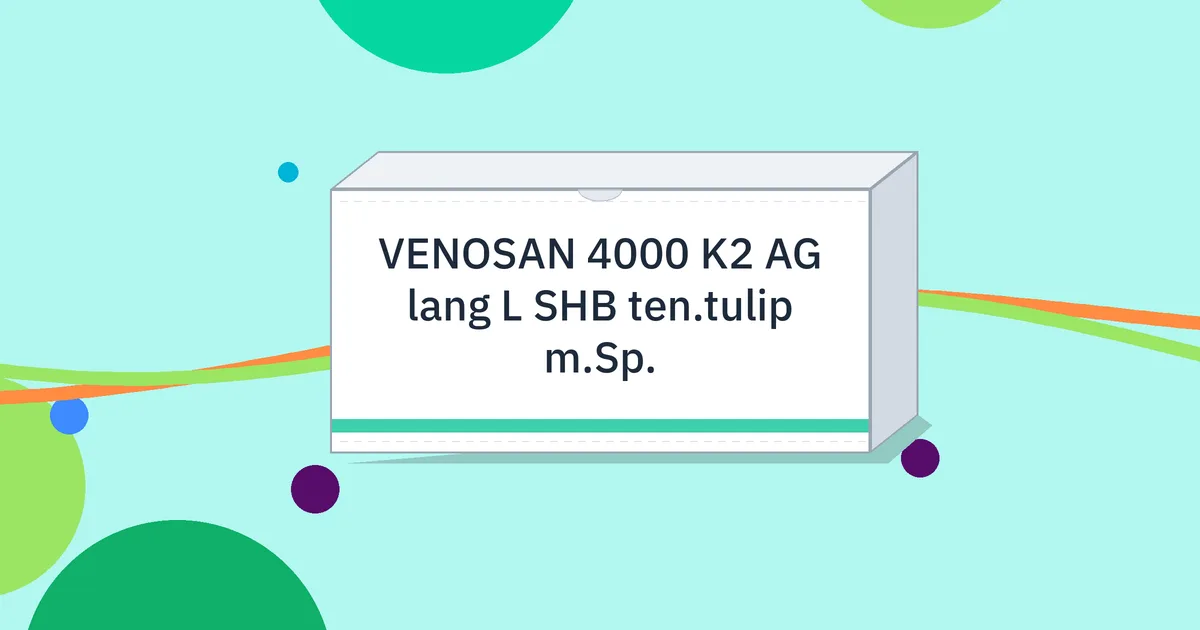 Symbolbild: Packung mit der Aufschrift VENOSAN 4000 K2 AG lang L SHB ten.tulip m.Sp. (PZN 19154415) – Verfügbarkeit und Bezug in Apotheken in Frankfurt am Main
