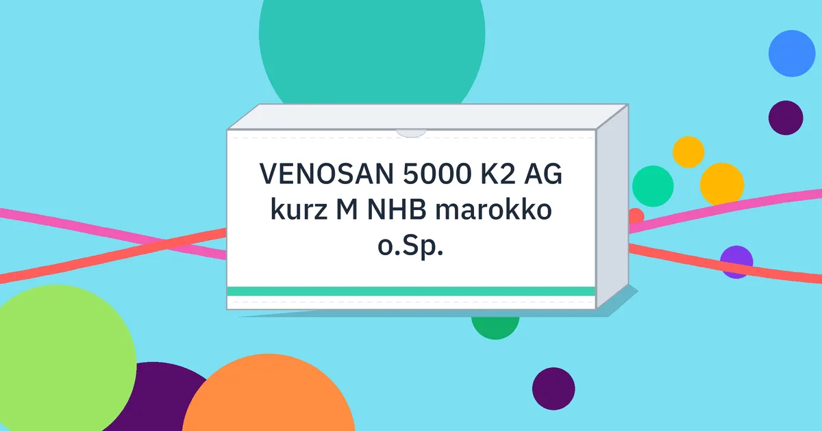 Symbolbild: Packung mit der Aufschrift VENOSAN 5000 K2 AG kurz M NHB marokko o.Sp. (PZN 14432223) – Verfügbarkeit und Bezug in Apotheken in Frankfurt am Main