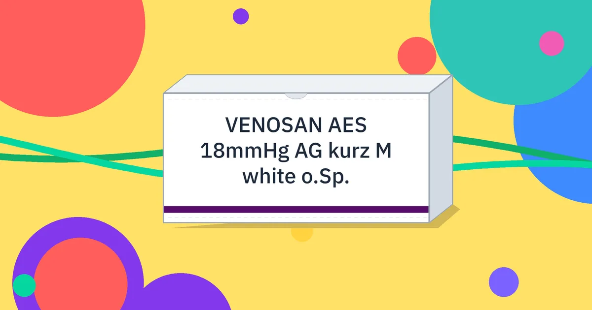 Symbolbild: Packung mit der Aufschrift VENOSAN AES 18mmHg AG kurz M white o.Sp. (PZN 15298815) – Verfügbarkeit und Bezug in Apotheken in Frankfurt am Main