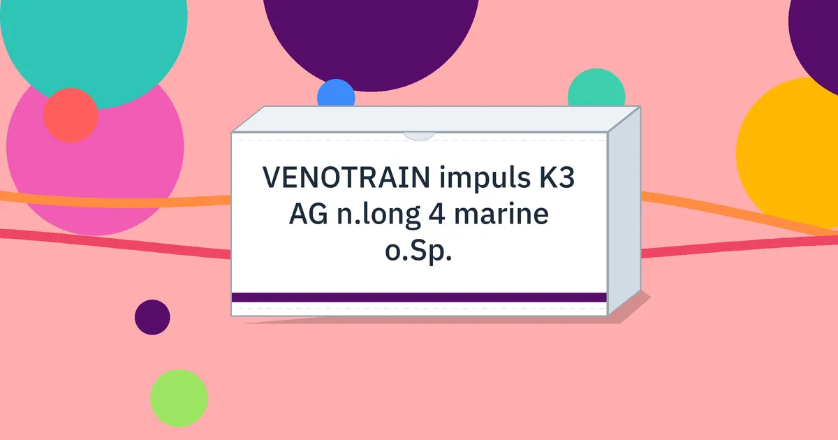 Symbolbild: Packung mit der Aufschrift VENOTRAIN impuls K3 AG n.long 4 marine o.Sp. (PZN 15213233) – Verfügbarkeit und Bezug in Apotheken in Frankfurt am Main