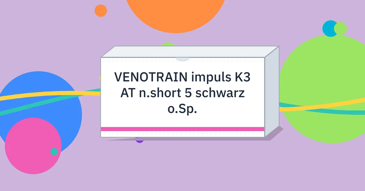 Symbolbild: Packung mit der Aufschrift VENOTRAIN impuls K3 AT n.short 5 schwarz o.Sp. (PZN 19356455) – Verfügbarkeit und Bezug in Apotheken in Frankfurt am Main