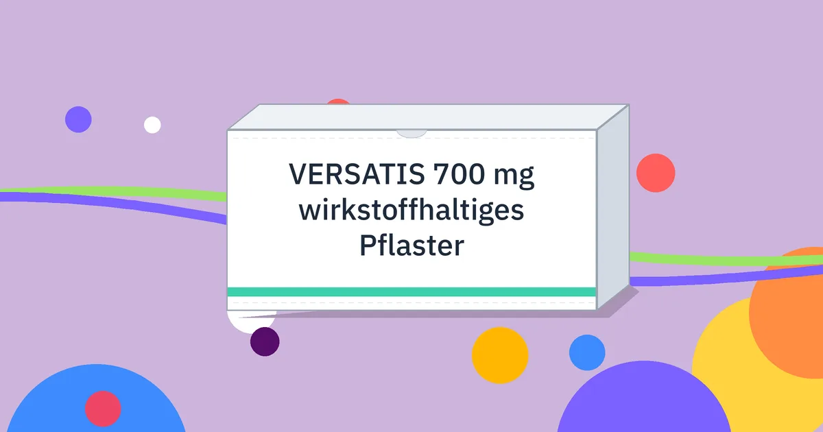 Symbolbild: Packung mit der Aufschrift VERSATIS 700 mg wirkstoffhaltiges Pflaster (PZN 15823210) – Verfügbarkeit und Bezug in Apotheken in Frankfurt am Main