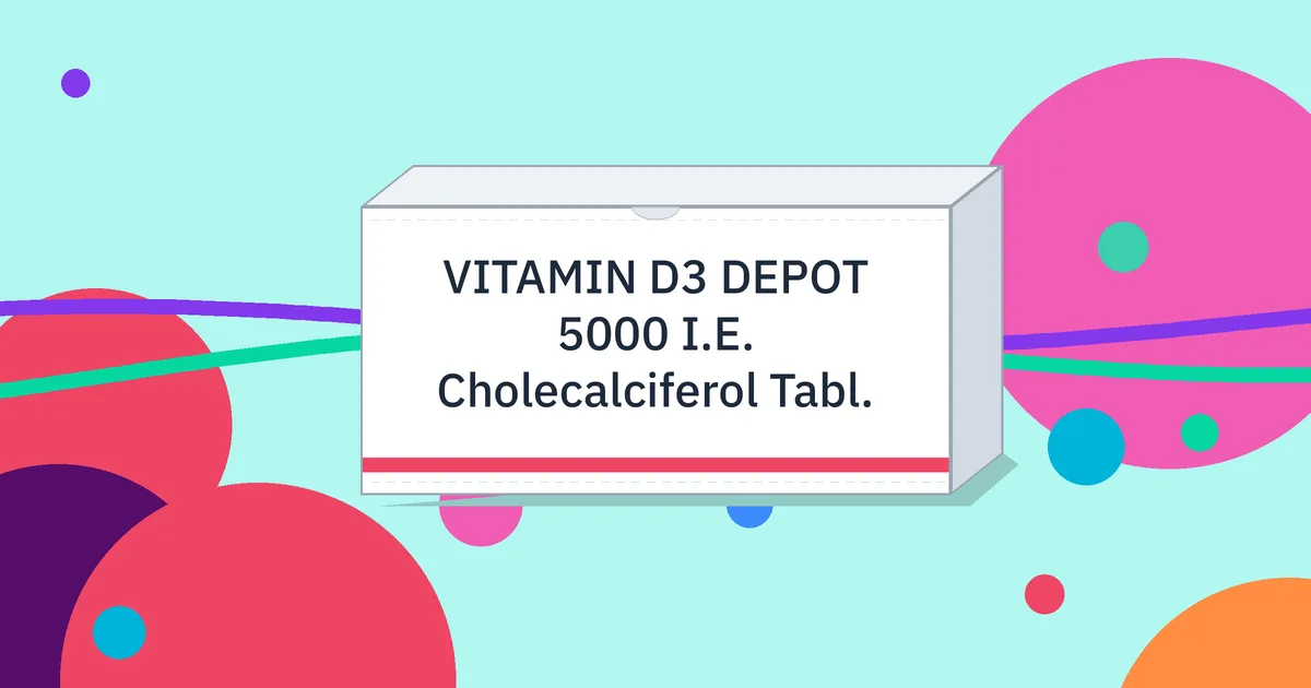Symbolbild: Packung mit der Aufschrift VITAMIN D3 DEPOT 5000 I.E. Cholecalciferol Tabl. (PZN 18237406) – Verfügbarkeit und Bezug in Apotheken in Frankfurt am Main