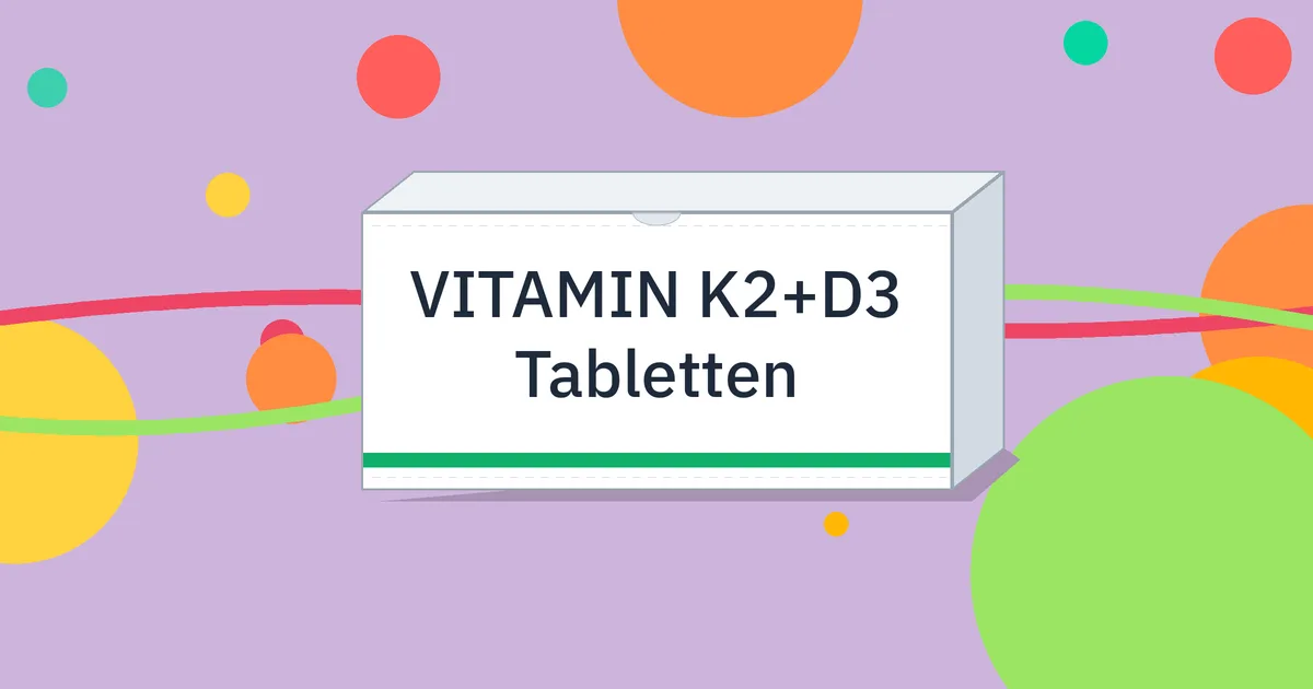 Symbolbild: Packung mit der Aufschrift VITAMIN K2+D3 Tabletten (PZN 16015417) – Verfügbarkeit und Bezug in Apotheken in Frankfurt am Main