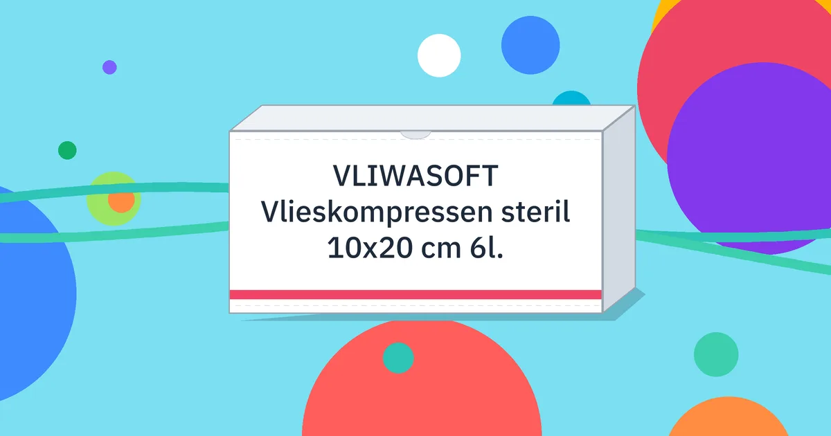 Symbolbild: Packung mit der Aufschrift VLIWASOFT Vlieskompressen steril 10x20 cm 6l. (PZN 19144546) – Verfügbarkeit und Bezug in Apotheken in Frankfurt am Main