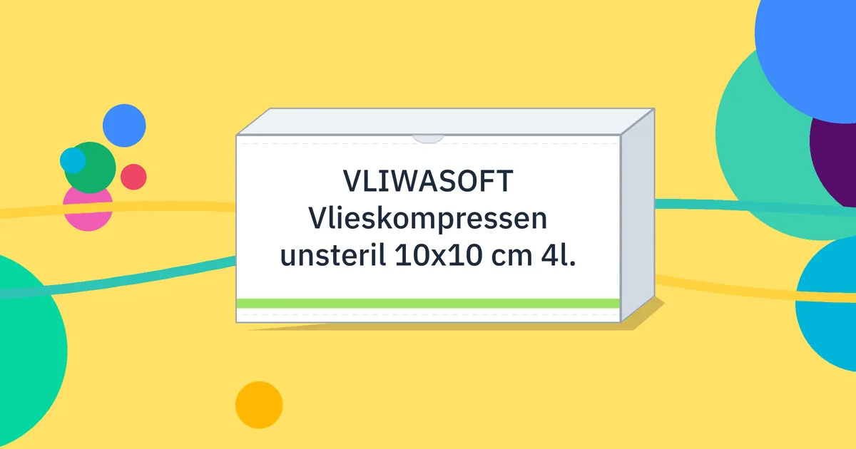 Symbolbild: Packung mit der Aufschrift VLIWASOFT Vlieskompressen unsteril 10x10 cm 4l. (PZN 16165430) – Verfügbarkeit und Bezug in Apotheken in Frankfurt am Main
