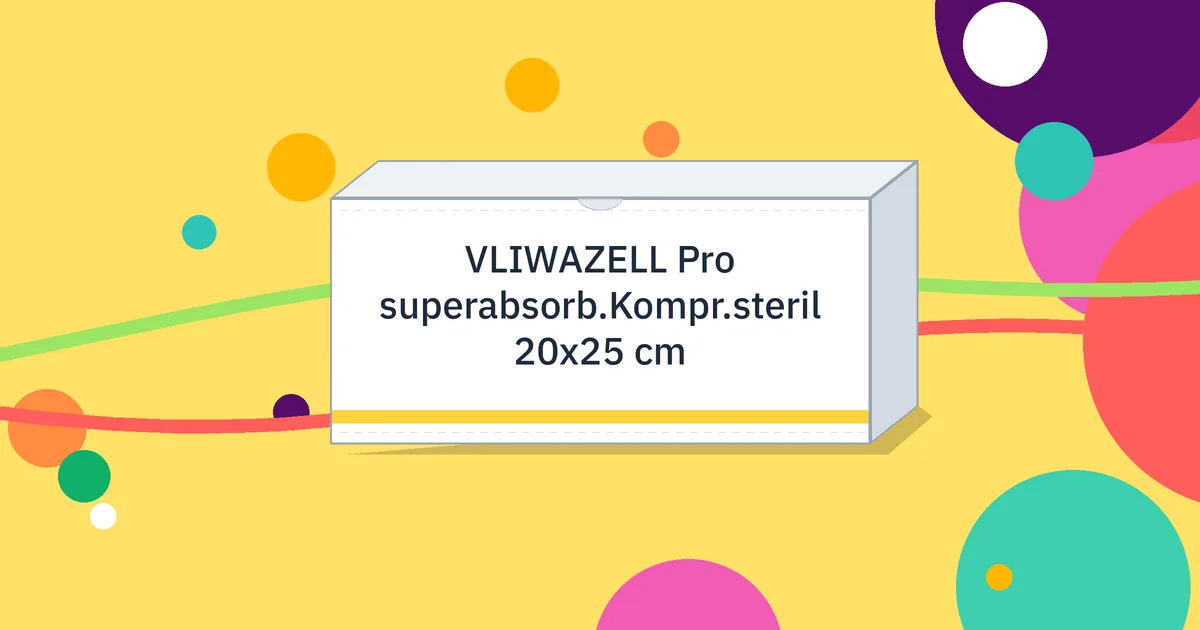 Symbolbild: Packung mit der Aufschrift VLIWAZELL Pro superabsorb.Kompr.steril 20x25 cm (PZN 14005171) – Verfügbarkeit und Bezug in Apotheken in Frankfurt am Main