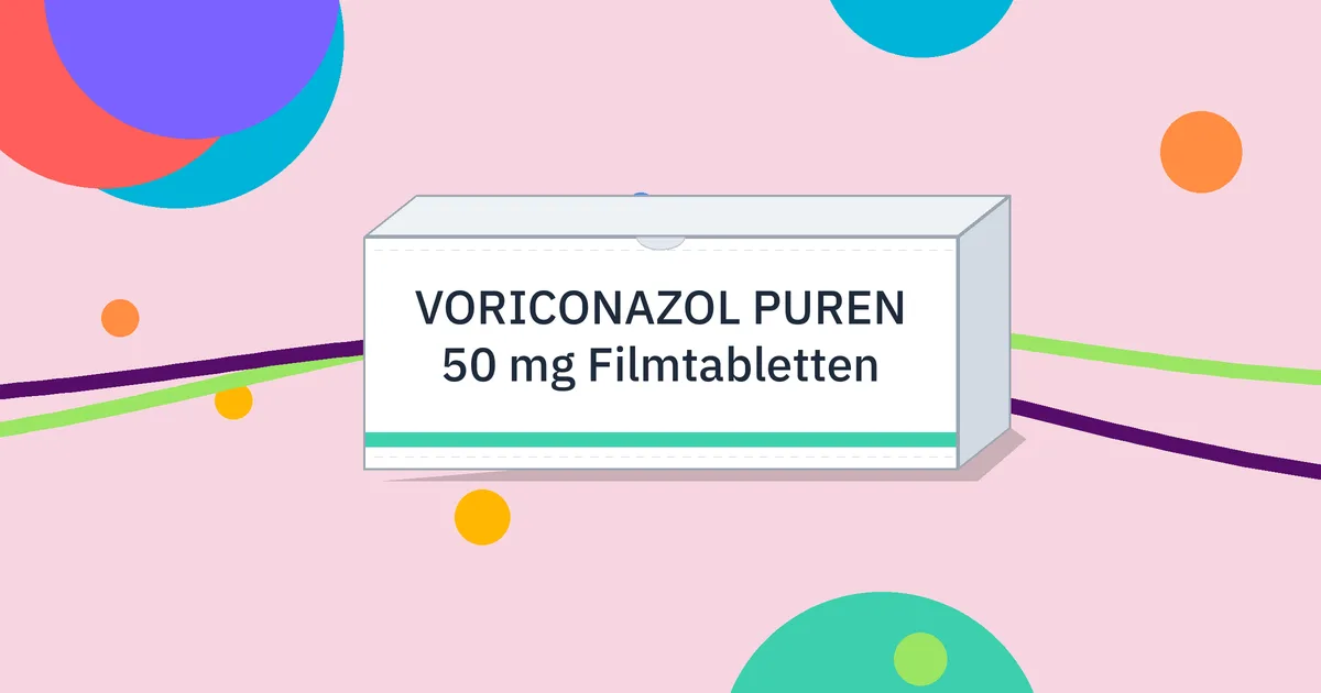 Symbolbild: Packung mit der Aufschrift VORICONAZOL PUREN 50 mg Filmtabletten (PZN 11675132) – Verfügbarkeit und Bezug in Apotheken in Frankfurt am Main