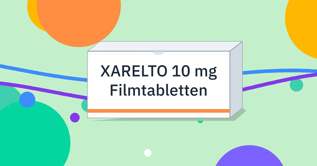 Symbolbild: Packung mit der Aufschrift XARELTO 10 mg Filmtabletten (PZN 19798495) – Verfügbarkeit und Bezug in Apotheken in Frankfurt am Main