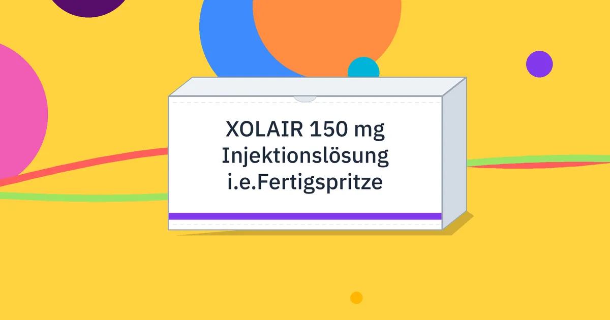 Symbolbild: Packung mit der Aufschrift XOLAIR 150 mg Injektionslösung i.e.Fertigspritze (PZN 13425451) – Verfügbarkeit und Bezug in Apotheken in Frankfurt am Main