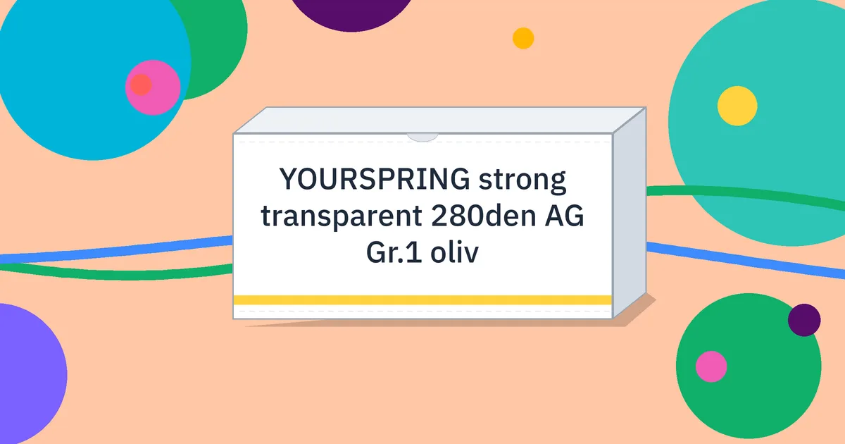 Symbolbild: Packung mit der Aufschrift YOURSPRING strong transparent 280den AG Gr.1 oliv (PZN 18058112) – Verfügbarkeit und Bezug in Apotheken in Frankfurt am Main