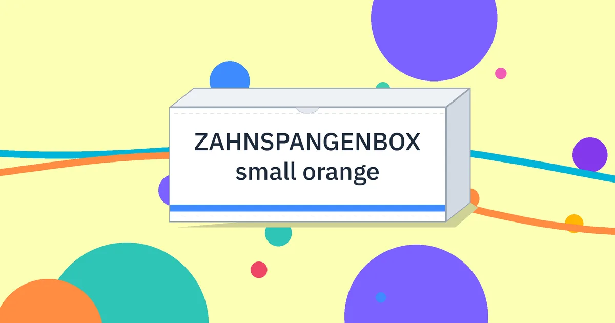 Symbolbild: Packung mit der Aufschrift ZAHNSPANGENBOX small orange (PZN 10998525) – Verfügbarkeit und Bezug in Apotheken in Frankfurt am Main