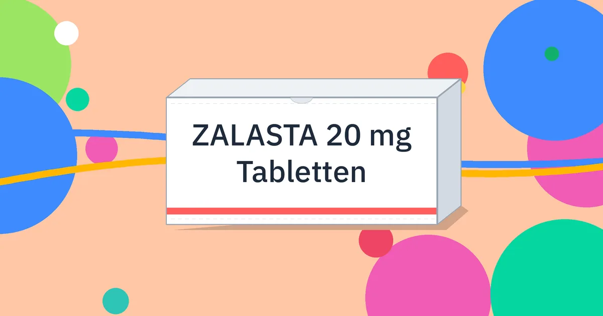 Symbolbild: Packung mit der Aufschrift ZALASTA 20 mg Tabletten (PZN 09097780) – Verfügbarkeit und Bezug in Apotheken in Frankfurt am Main