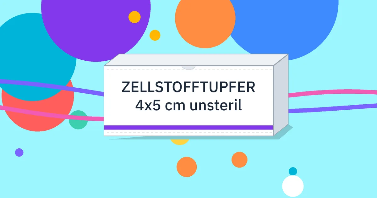 Symbolbild: Packung mit der Aufschrift ZELLSTOFFTUPFER 4x5 cm unsteril (PZN 02054980) – Verfügbarkeit und Bezug in Apotheken in Frankfurt am Main