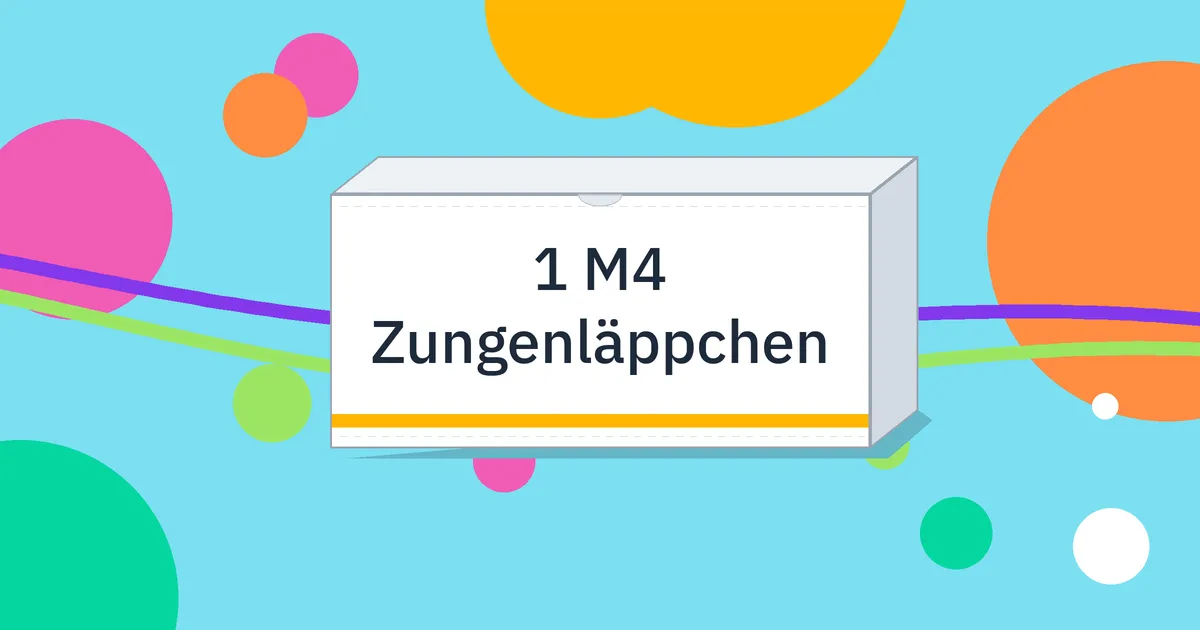 Symbolbild: Packung mit der Aufschrift 1 M4 Zungenläppchen (PZN 19553492) – Verfügbarkeit und Bezug in Apotheken in Frankfurt am Main