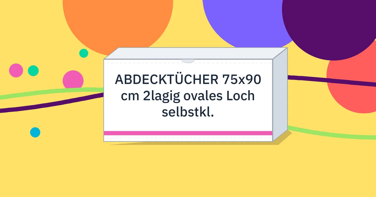 Symbolbild: Packung mit der Aufschrift ABDECKTÜCHER 75x90 cm 2lagig ovales Loch selbstkl. (PZN 09728536) – Verfügbarkeit und Bezug in Apotheken in Frankfurt am Main