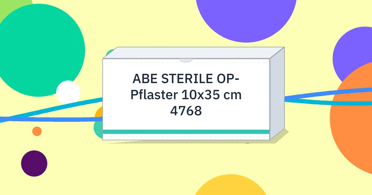 Symbolbild: Packung mit der Aufschrift ABE STERILE OP-Pflaster 10x35 cm 4768 (PZN 01446057) – Verfügbarkeit und Bezug in Apotheken in Frankfurt am Main