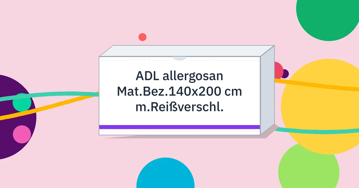 Symbolbild: Packung mit der Aufschrift ADL allergosan Mat.Bez.140x200 cm m.Reißverschl. (PZN 08858538) – Verfügbarkeit und Bezug in Apotheken in Frankfurt am Main