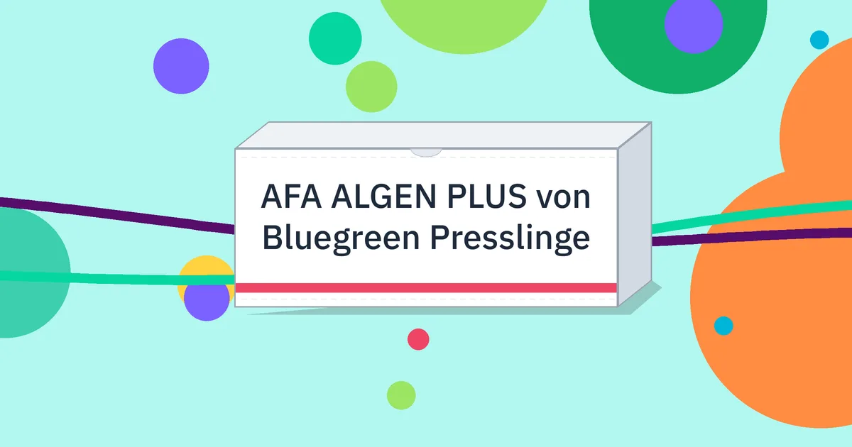 Symbolbild: Packung mit der Aufschrift AFA ALGEN PLUS von Bluegreen Presslinge (PZN 13878135) – Verfügbarkeit und Bezug in Apotheken in Frankfurt am Main