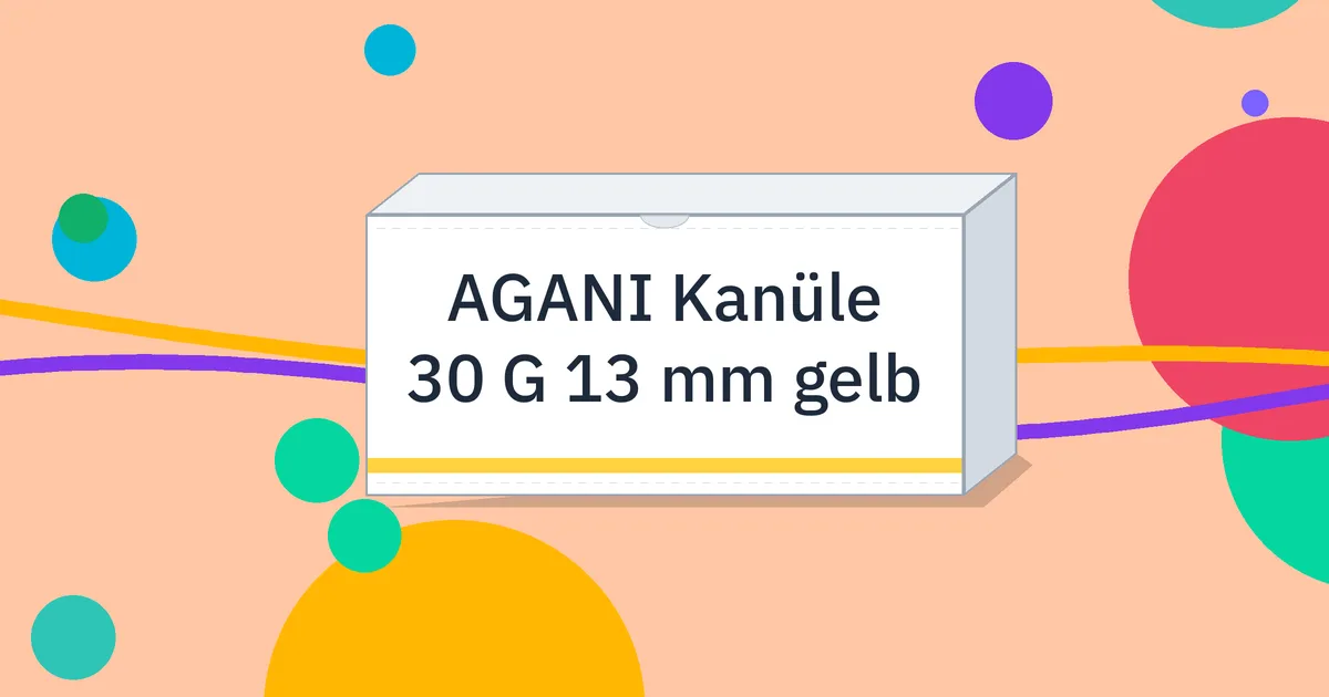 Symbolbild: Packung mit der Aufschrift AGANI Kanüle 30 G 13 mm gelb (PZN 20130644) – Verfügbarkeit und Bezug in Apotheken in Frankfurt am Main